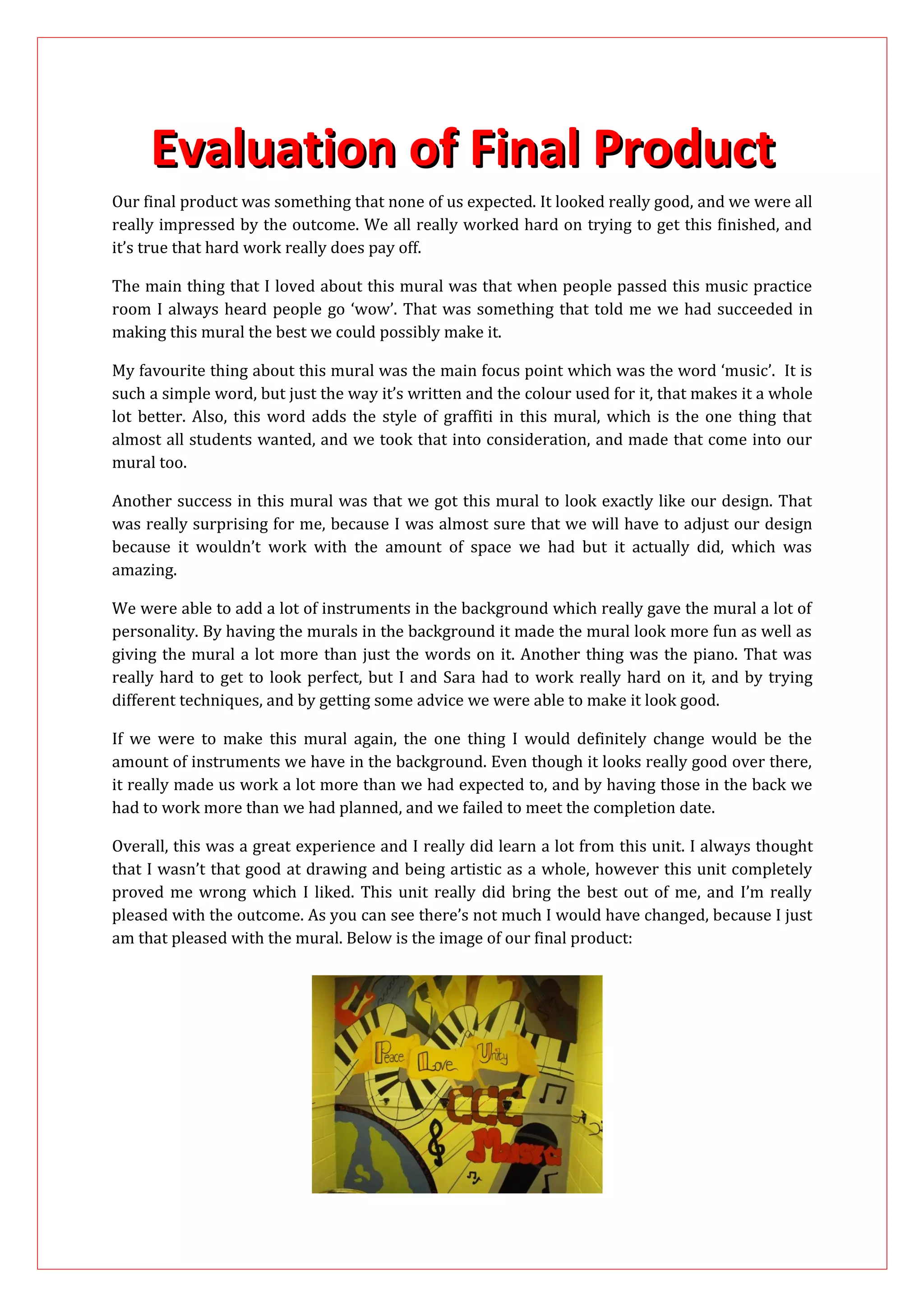 Evaluation of Final Product | ODT