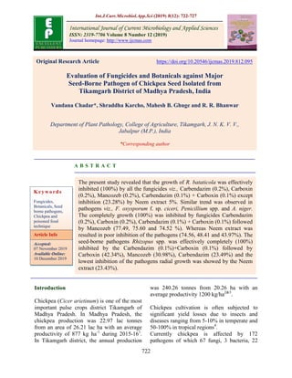 Evaluation of fungicide and botanicals against major seed borne pathogen of chickpea isolated ...