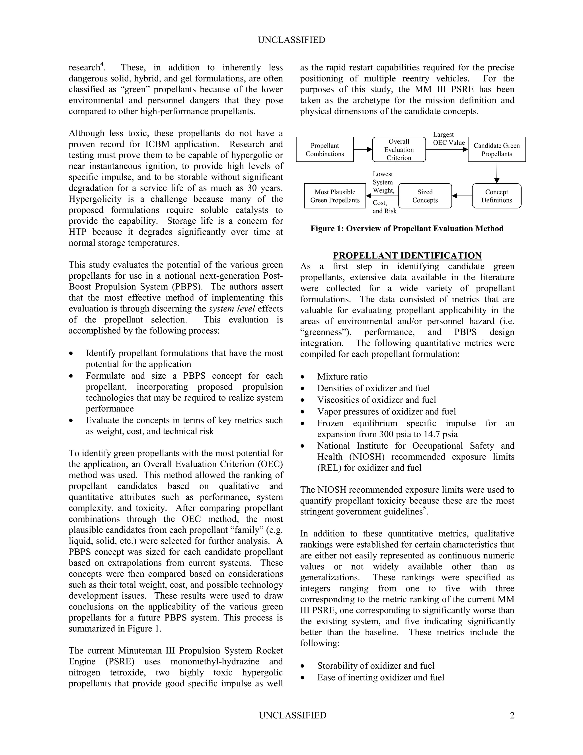 Evaluation of green propellants for an icbm post boost propulsion ...