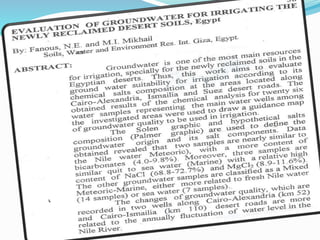 Evaluation of groundwater for irrigating the newly reclaimed desert ...
