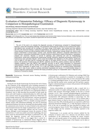 Evaluation of intrauterine pathology efficacy of diagnostic ...