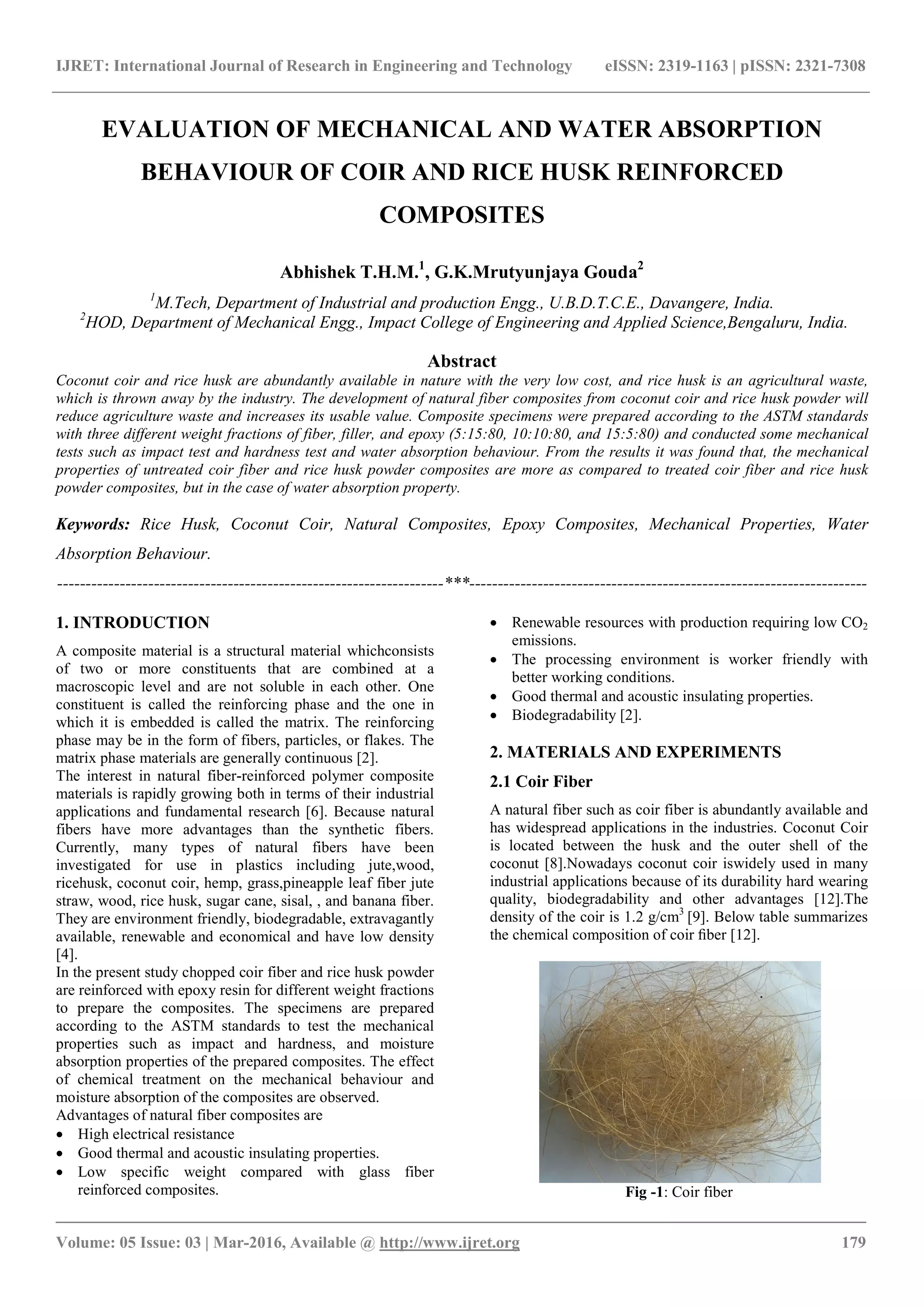 Evaluation of mechanical and water absorption behaviour of coir and ...
