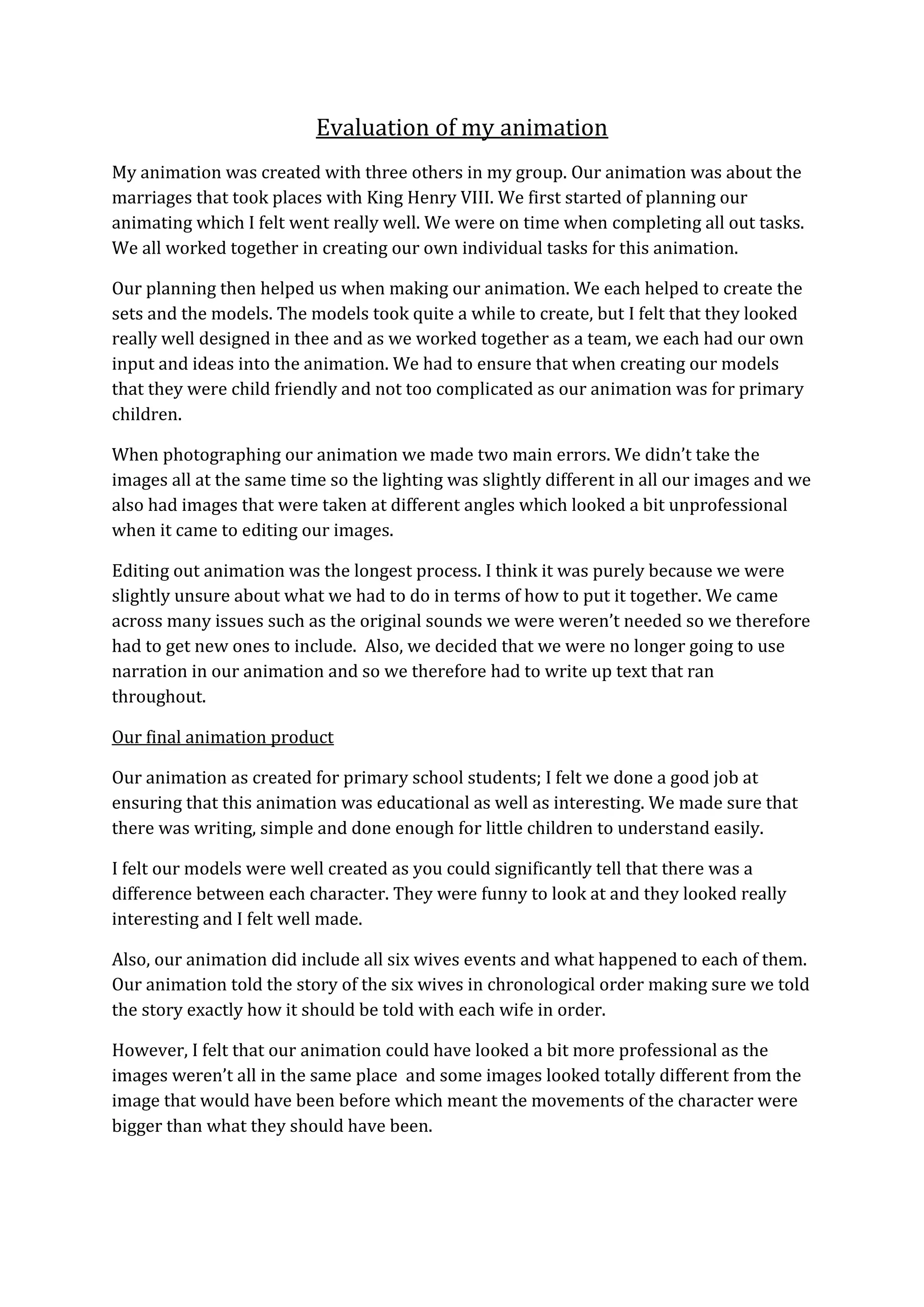 Evaluation of my animation | DOCX