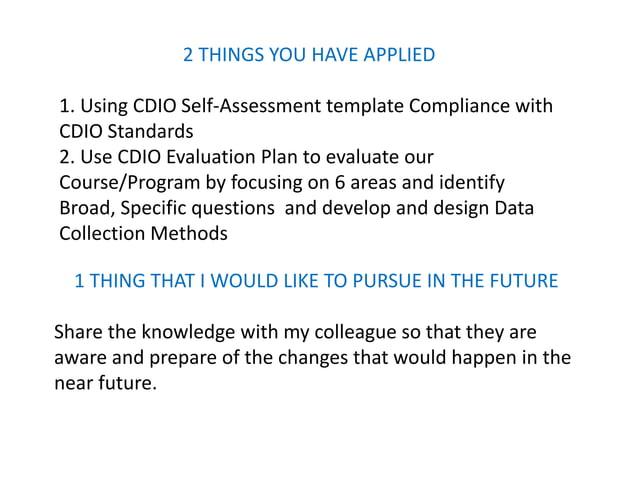 Evaluation of my cdio learning | PPTX