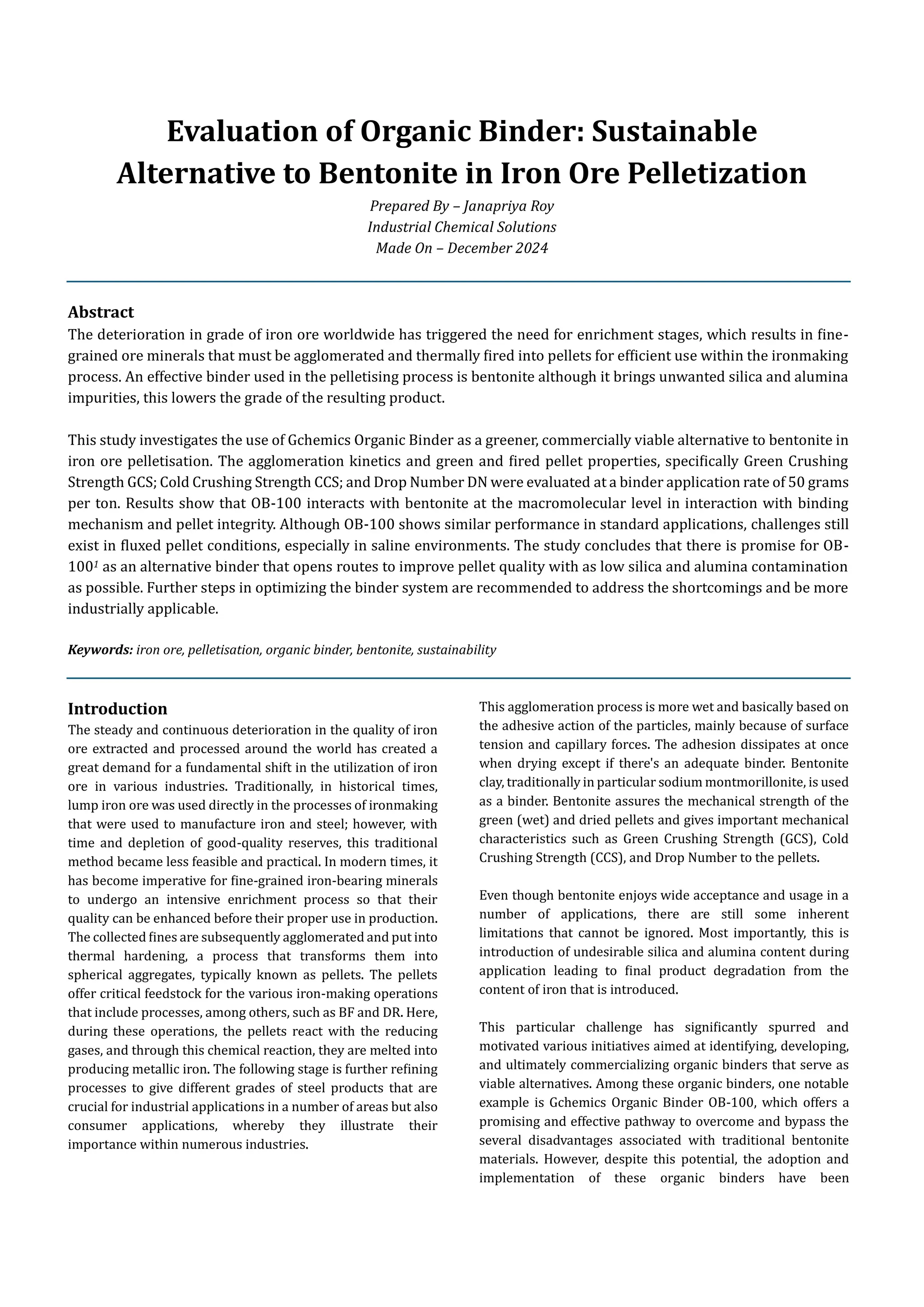 Evaluation of Organic Binder For Mining Industries | PDF