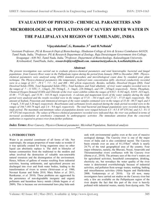 Evaluation of physico chemical parameters and microbiological populations of cauvery river water ...