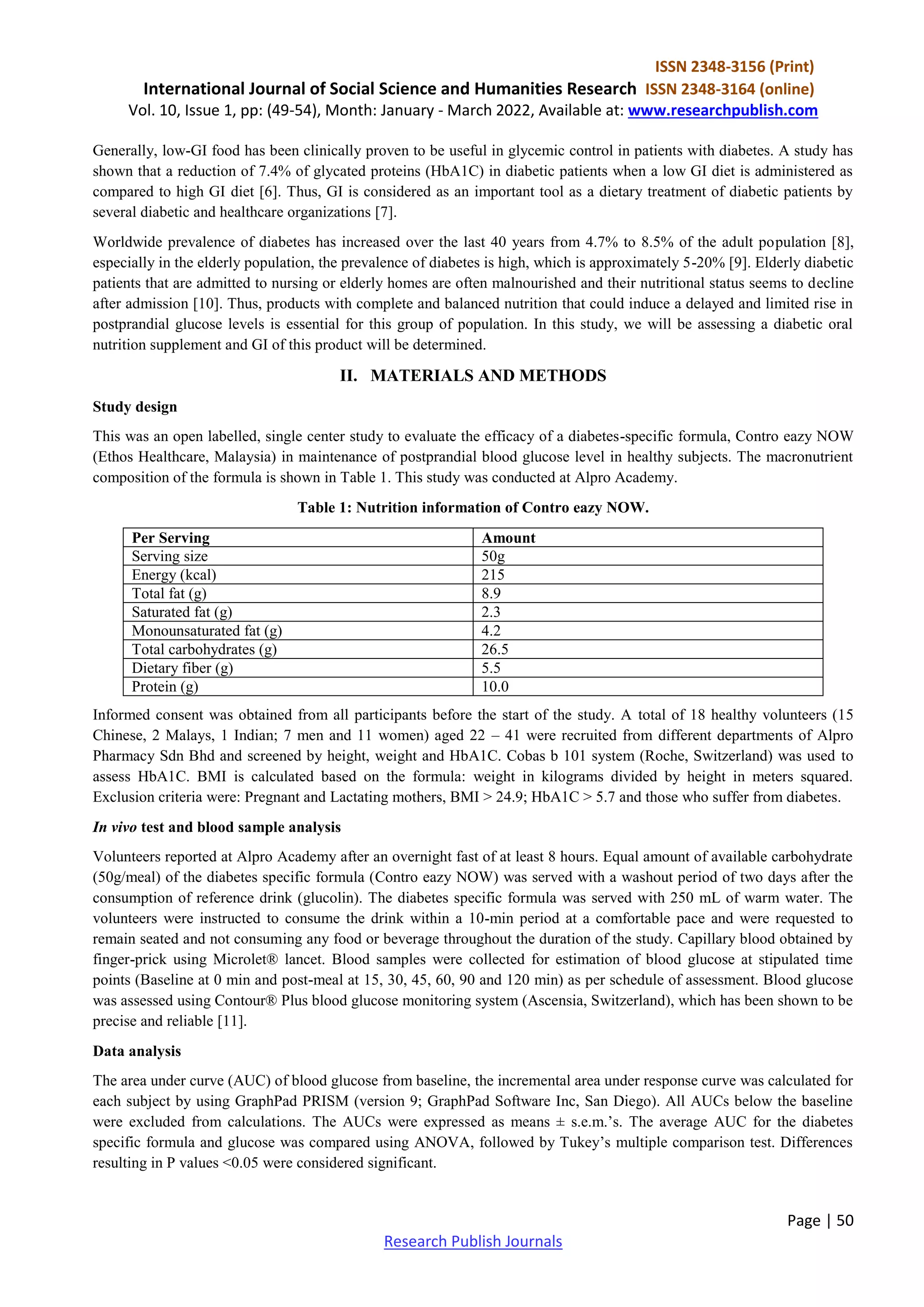 Evaluation of Postprandial Glycemic Response on Diabetes-Specific ...