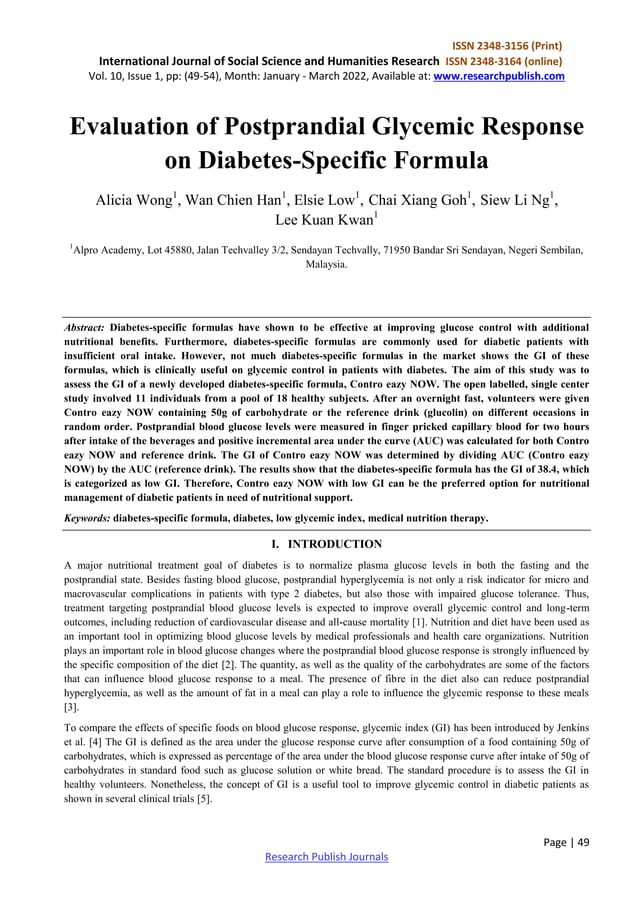 Evaluation of Postprandial Glycemic Response on Diabetes-Specific ...