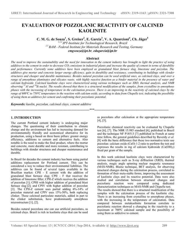 Evaluation of pozzolanic reactivity of calcined kaolinite | PDF