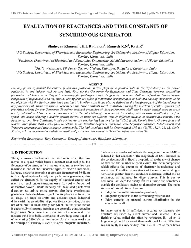 Evaluation of reactances and time constants of synchronous generator | PDF | Physics | Science