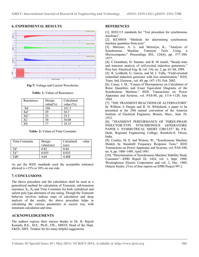 Evaluation Of Reactances And Time Constants Of Synchronous Generator Pdf Physics Science