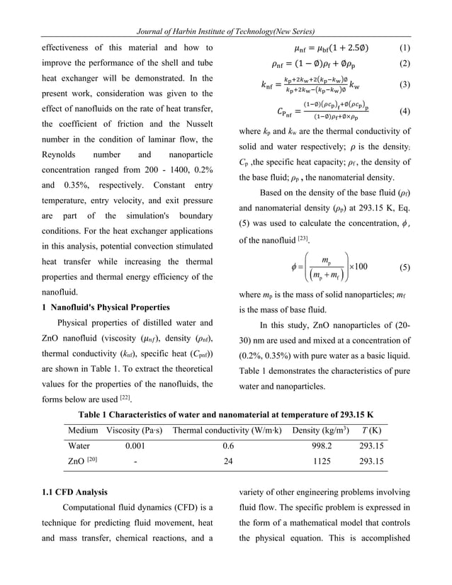 Evaluation of Shell and Tube Heat Exchanger Performance by Using ZnO/Water Nanofluids | PDF
