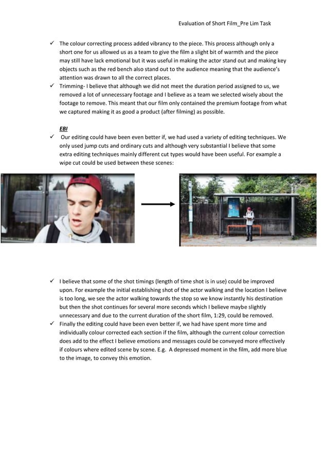 Evaluation of short film pre lim task | PDF