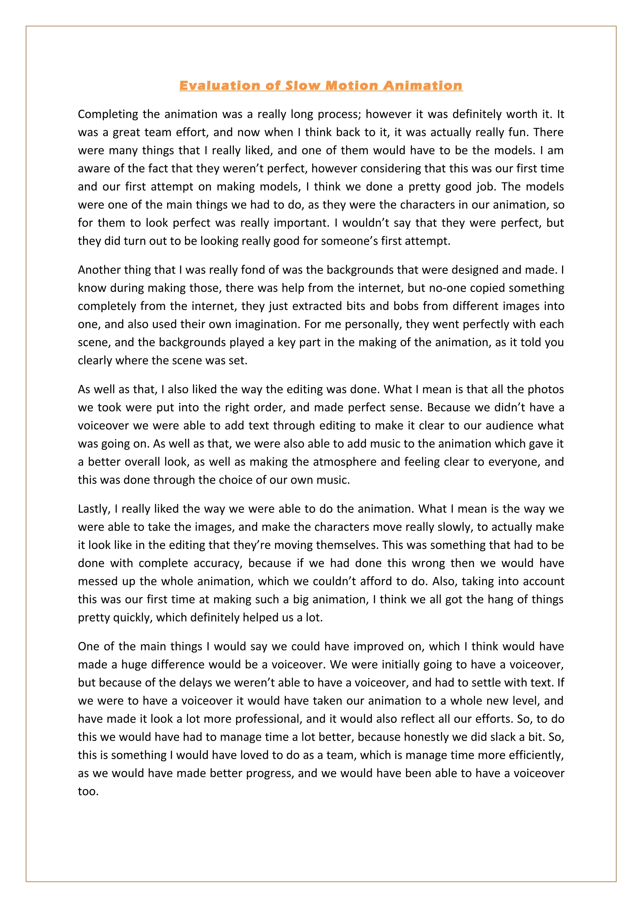 Evaluation of Slow Motion Animation | ODT