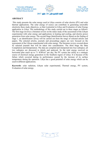 Evaluation of solar energy and its application in libya | PDF