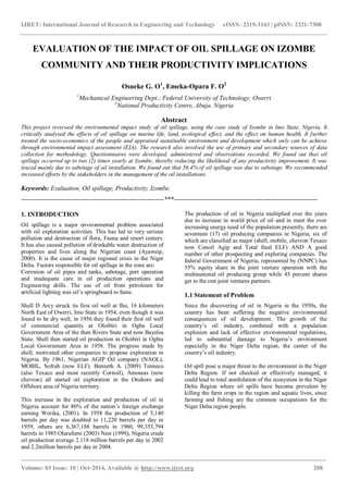 Evaluation of the impact of oil spillage on izombe community and their ...