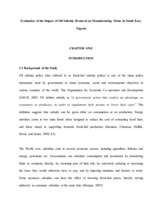 Evaluation of the impact of oil subsidy removal on manufacturing firms in south east | DOCX