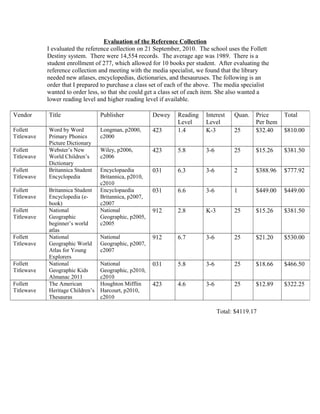 Evaluation of the reference collection | DOC | Publishing Industry | Industries