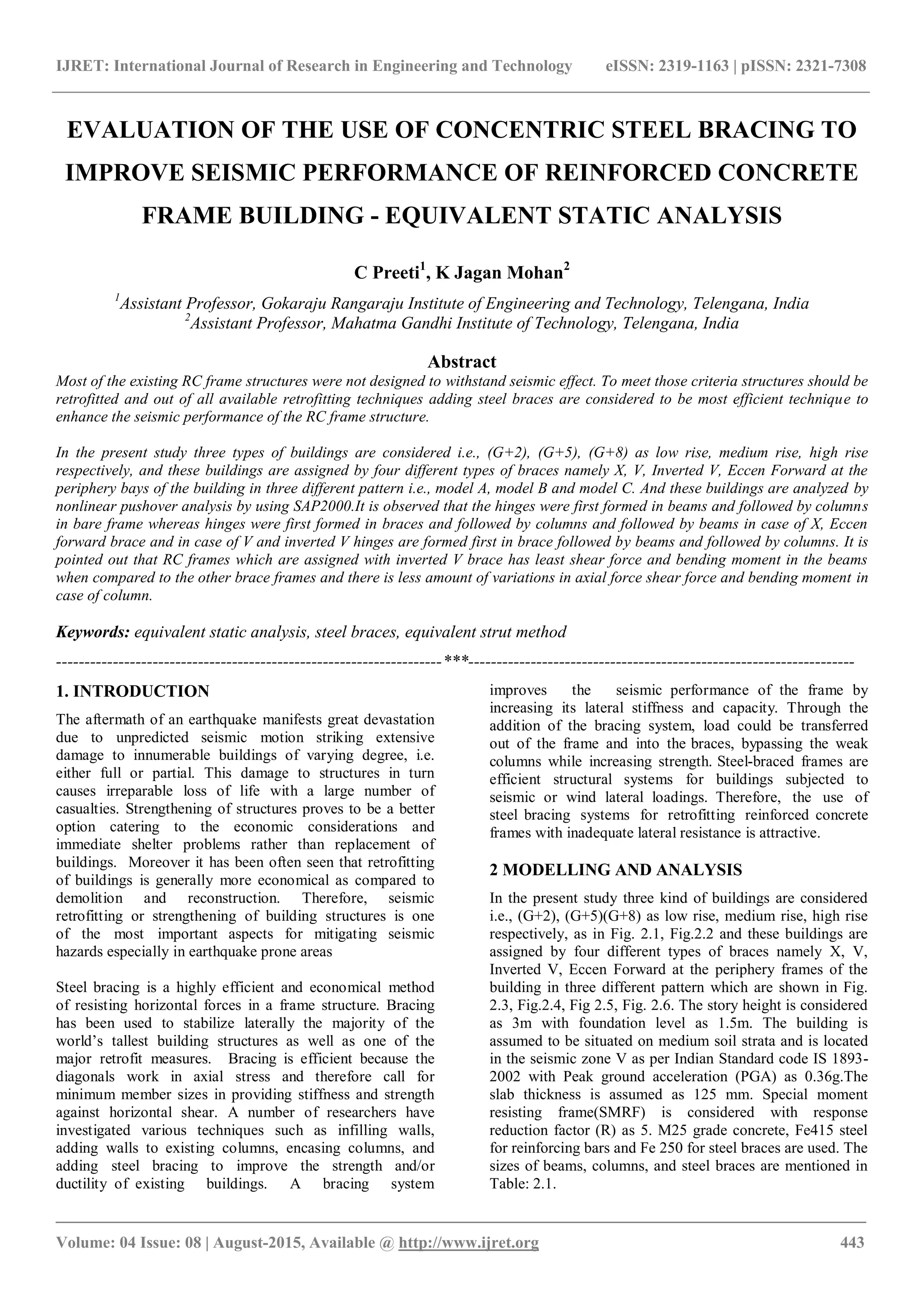 Evaluation of the use of concentric steel bracing to improve seismic ...
