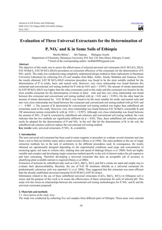 Evaluation of three universal extractants for the determination of p, no3 and k in some soils of ...