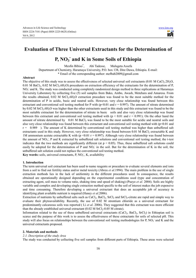 Evaluation of three universal extractants for the determination of p ...