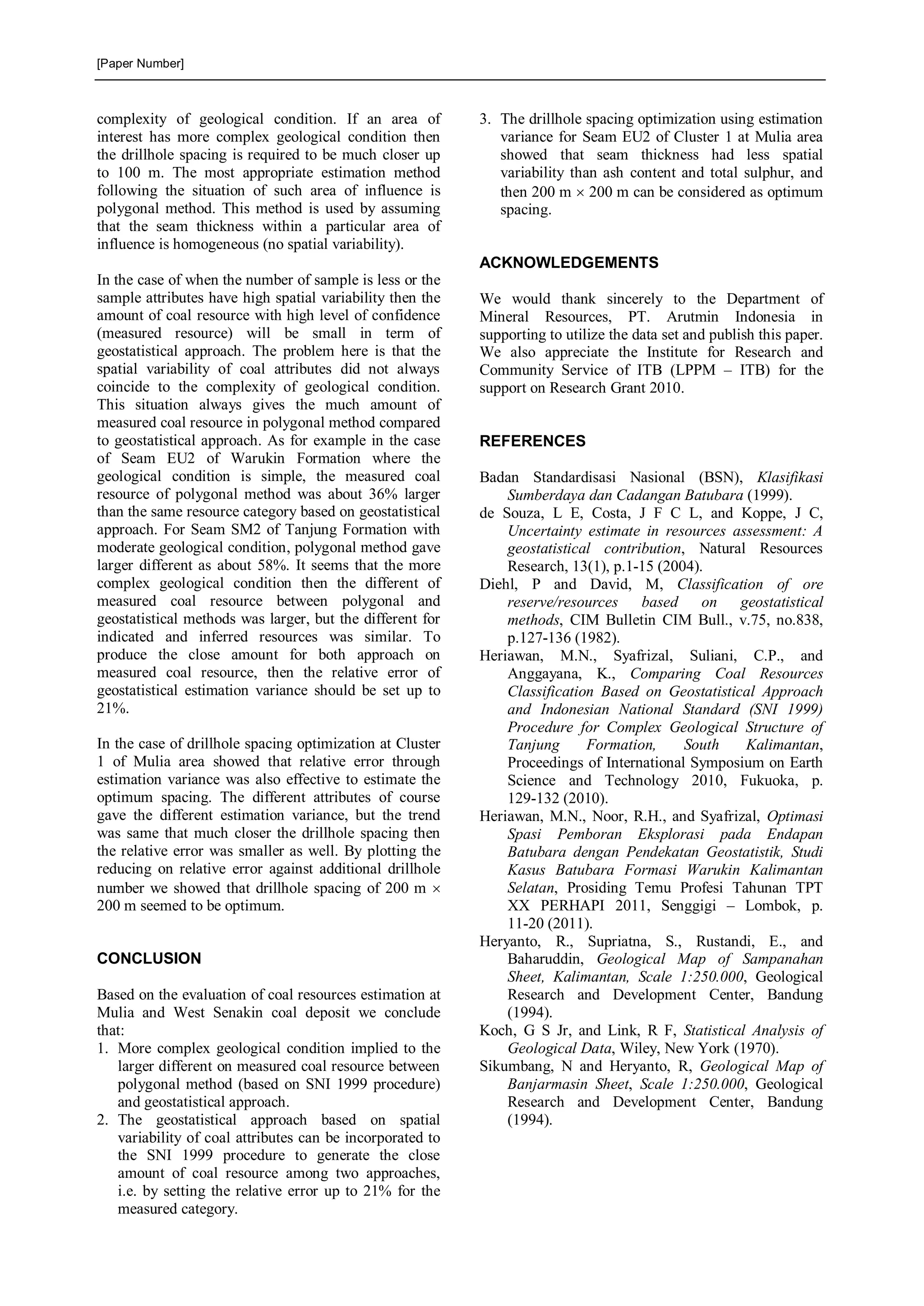 Evaluation On Coal Resource Estimation And Drillhole Spacing