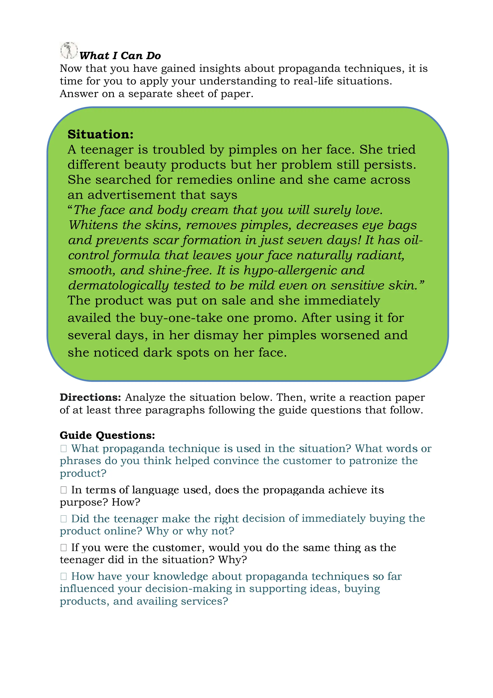 Evaluation Propaganda formative test quiz | DOCX