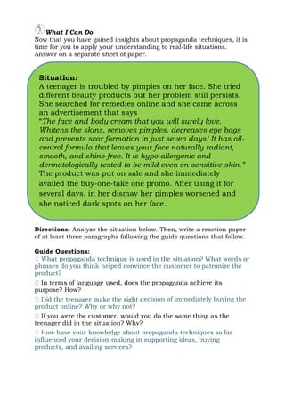 Evaluation Propaganda formative test quiz | PDF