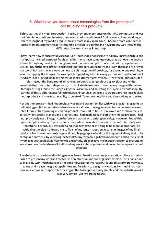 Evaluation question 6 | DOCX | Photo Editing Software | Computer Software and Applications