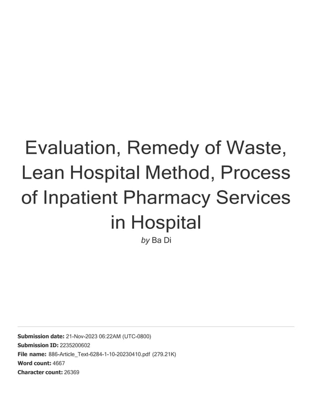 Evaluation, Remedy of Waste, Lean Hospital Method, Process of Inpatient ...