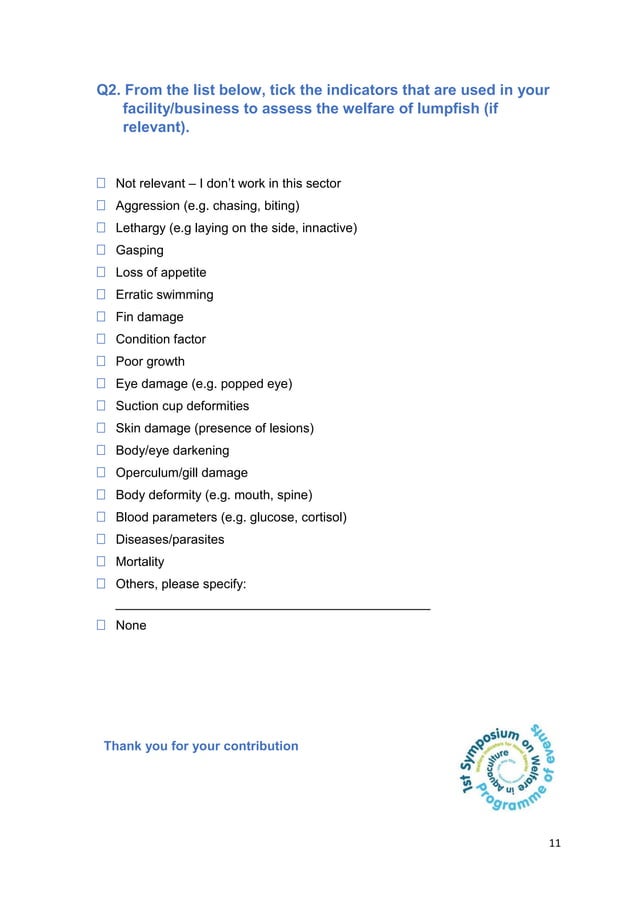 First Symposium on Welfare in Aquaculture: Welfare Indicators for Novel ...