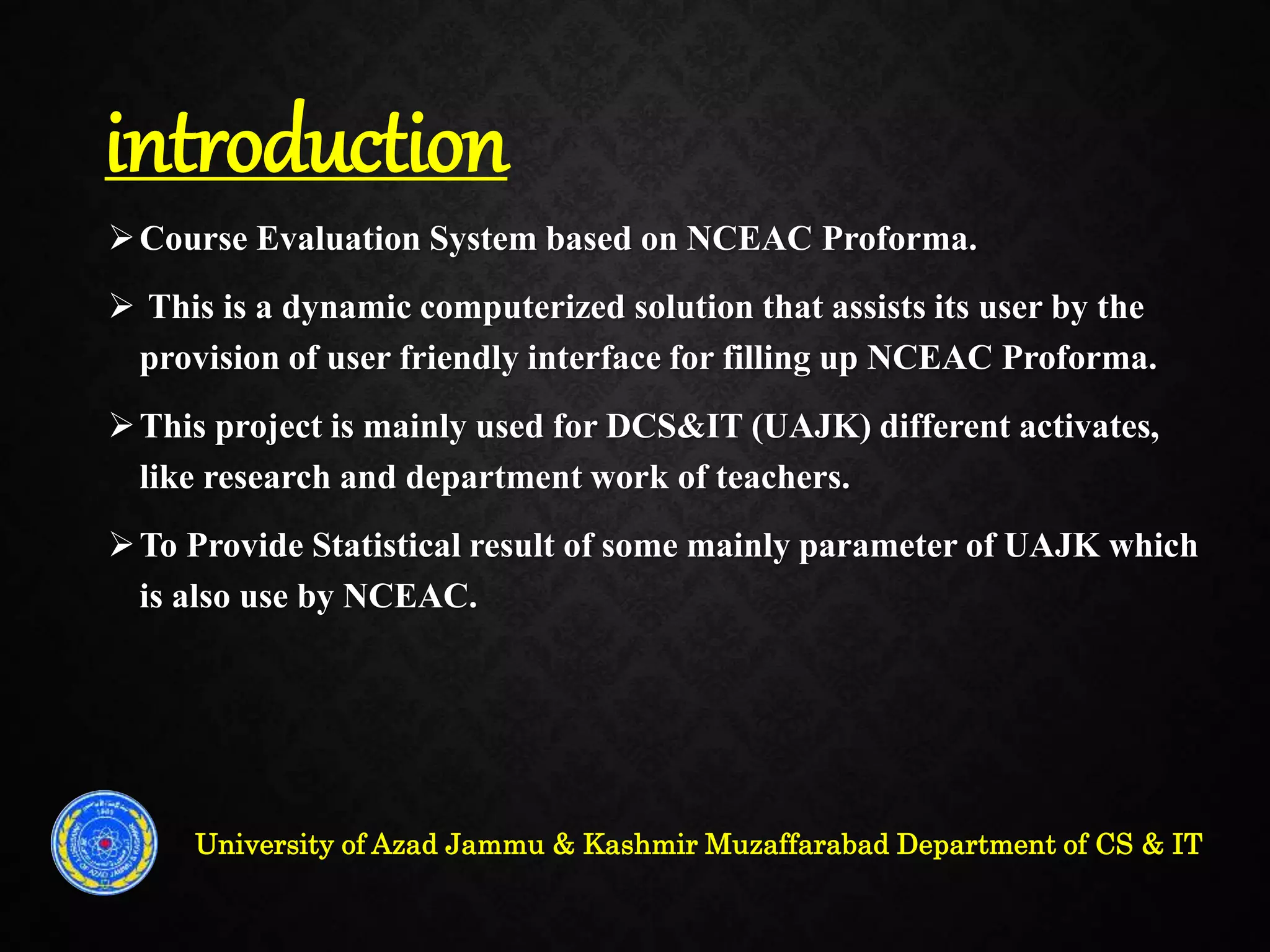 Final year project Course Evaluation System Based On NCEAC | PPT