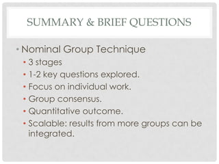 Evaluation techniques of teaching: focus groups and Nominal Group ...