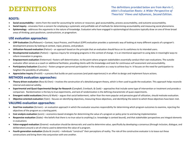 Evaluation Theory Tree Evaluation Approaches Ppt