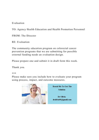 EvaluationTO Agency Health Education and Health Promotion P | PDF