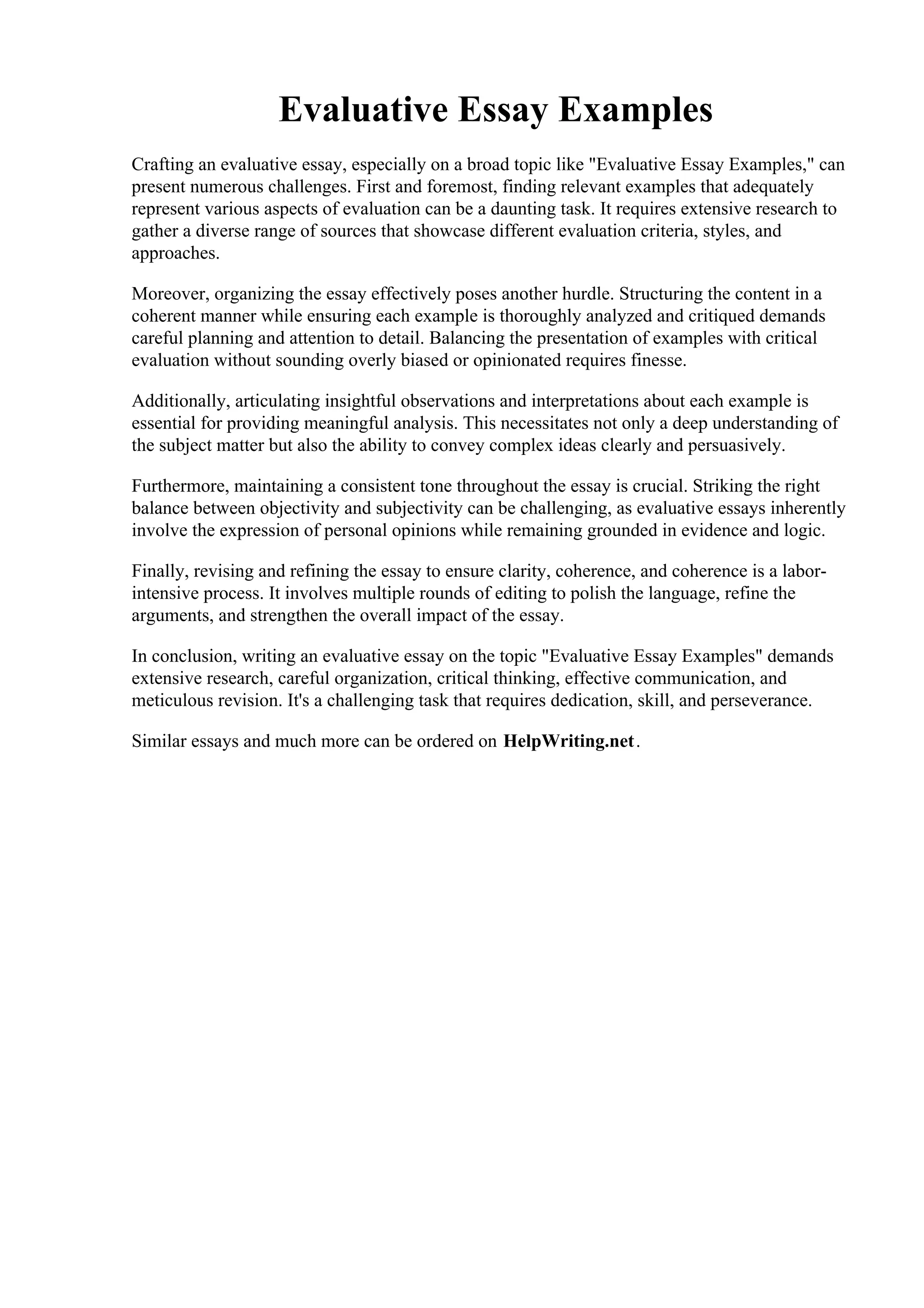 Evaluative Essay Examples | PDF