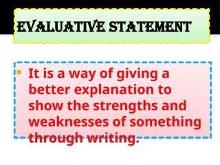 evaluative statement assertions and counterclaim | PPTX