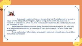 Reading & Writing Evaluative Statements | PPTX