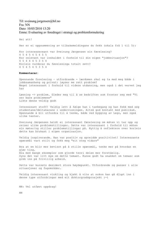 Evaluering av foredraget i strategi og problemformulering | PDF