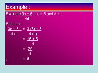 Evalutating alg. expressions | PPT