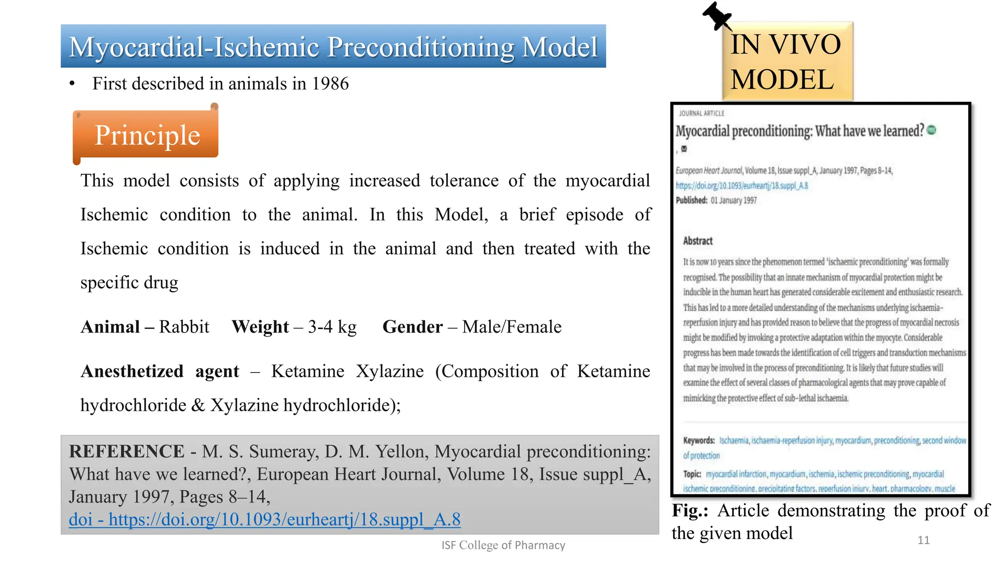 Evalution of Anti-Anginal Drugs, Animal models for Angina, Both IN VIVO ...