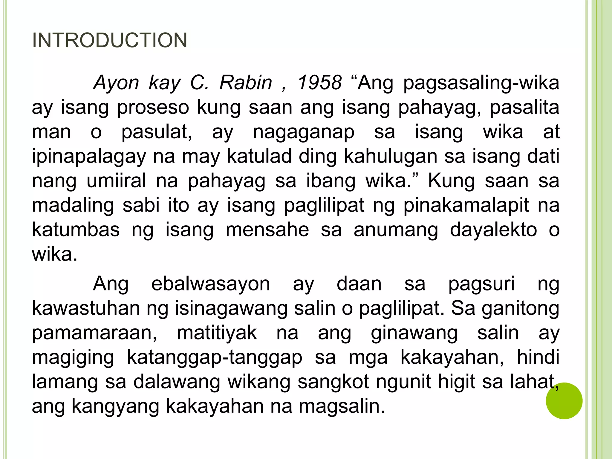 Evalwasyon sa pagsasalin2 | PPTX