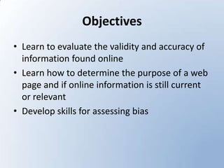 Evaluating Internet Sources