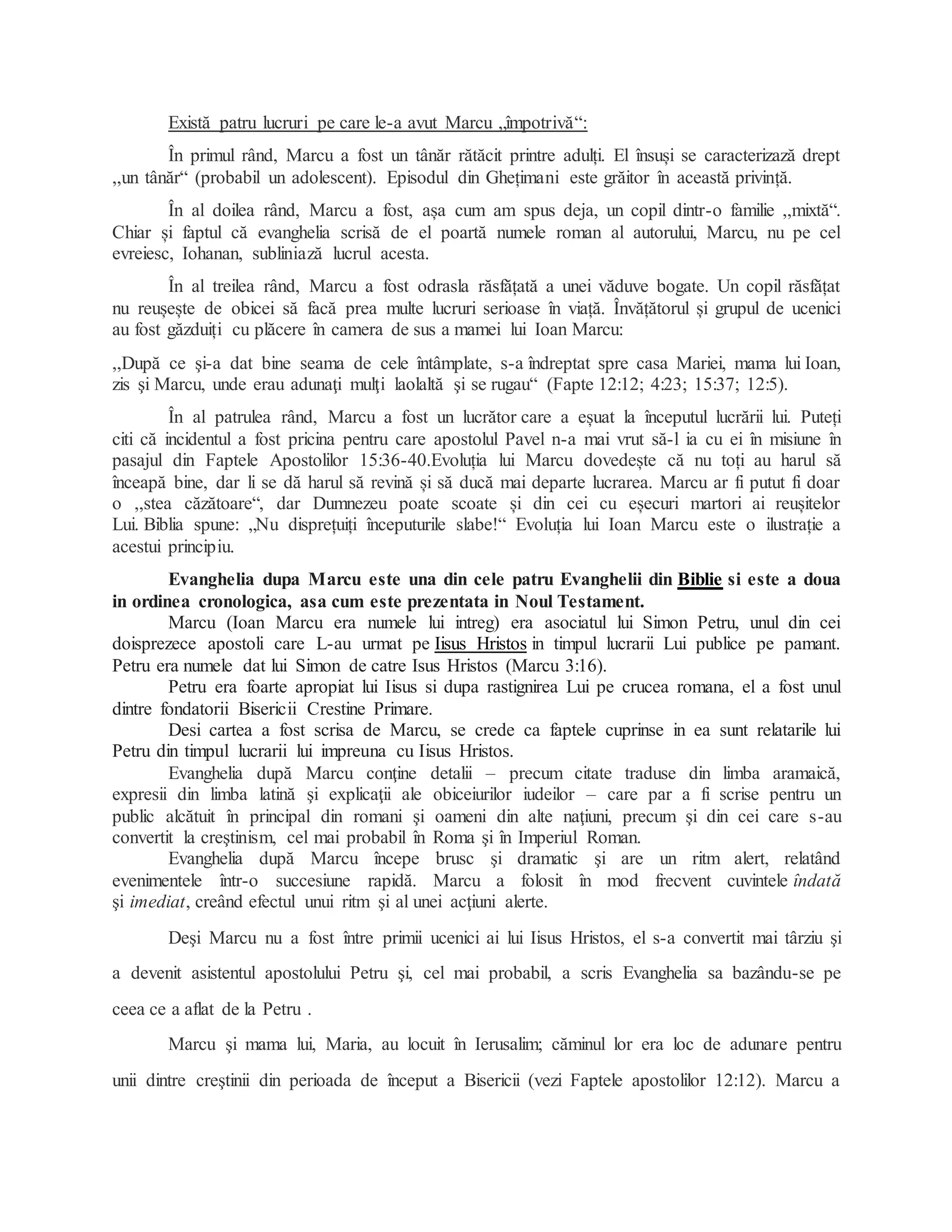 Evanghelia dupa marcu | DOCX