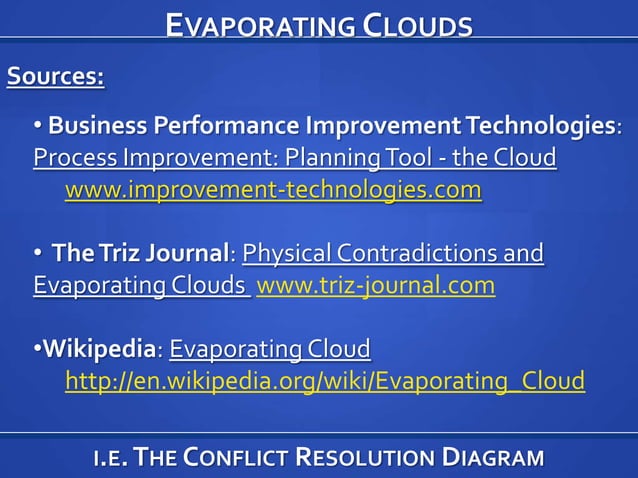 Evaporating Clouds i.e. The Conflict Resolution Diagram | PPT