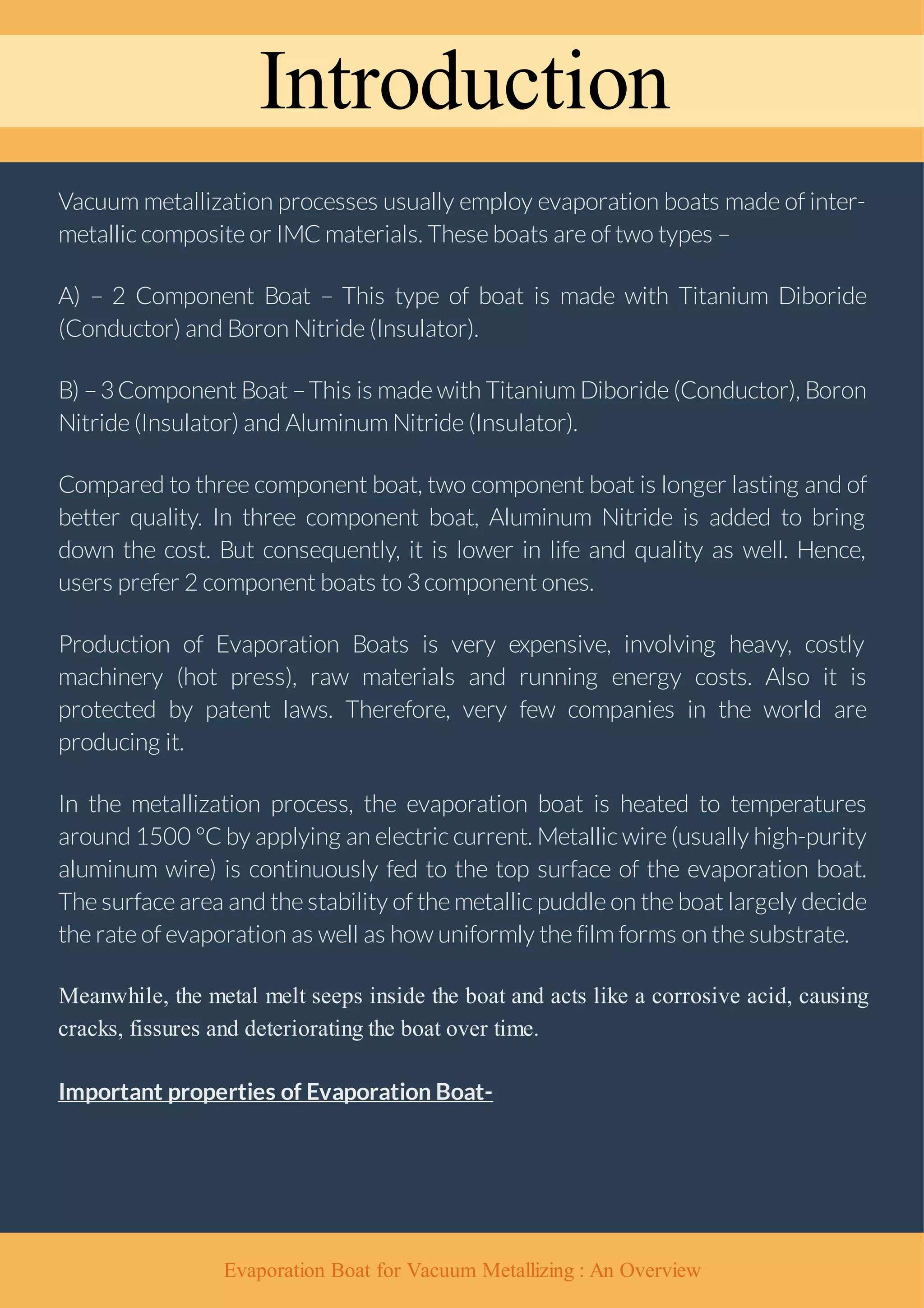 Evaporation boat for vacuum metallizing an overview | PDF