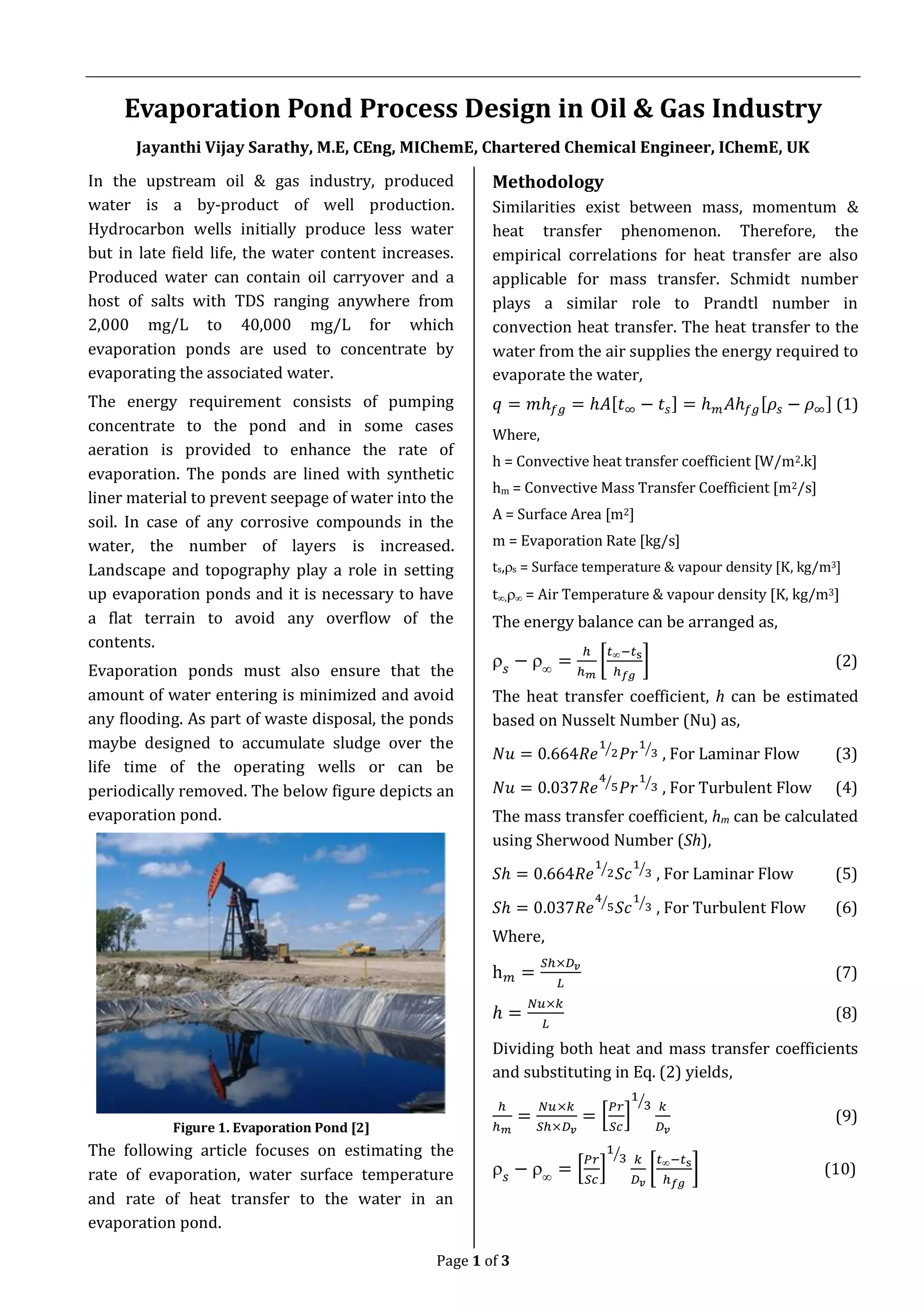 Evaporation Pond Process Design in Oil & Gas Industry | PDF
