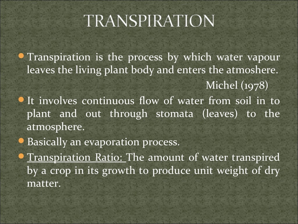 Evaporation, transpiration and evapotranspiration