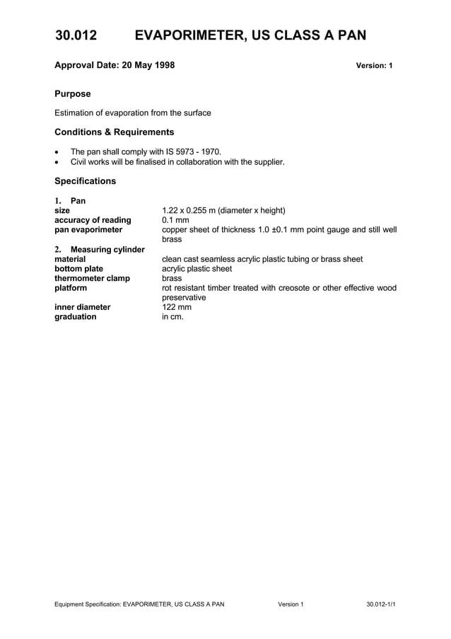 Evaporimeter, us class pan | PDF