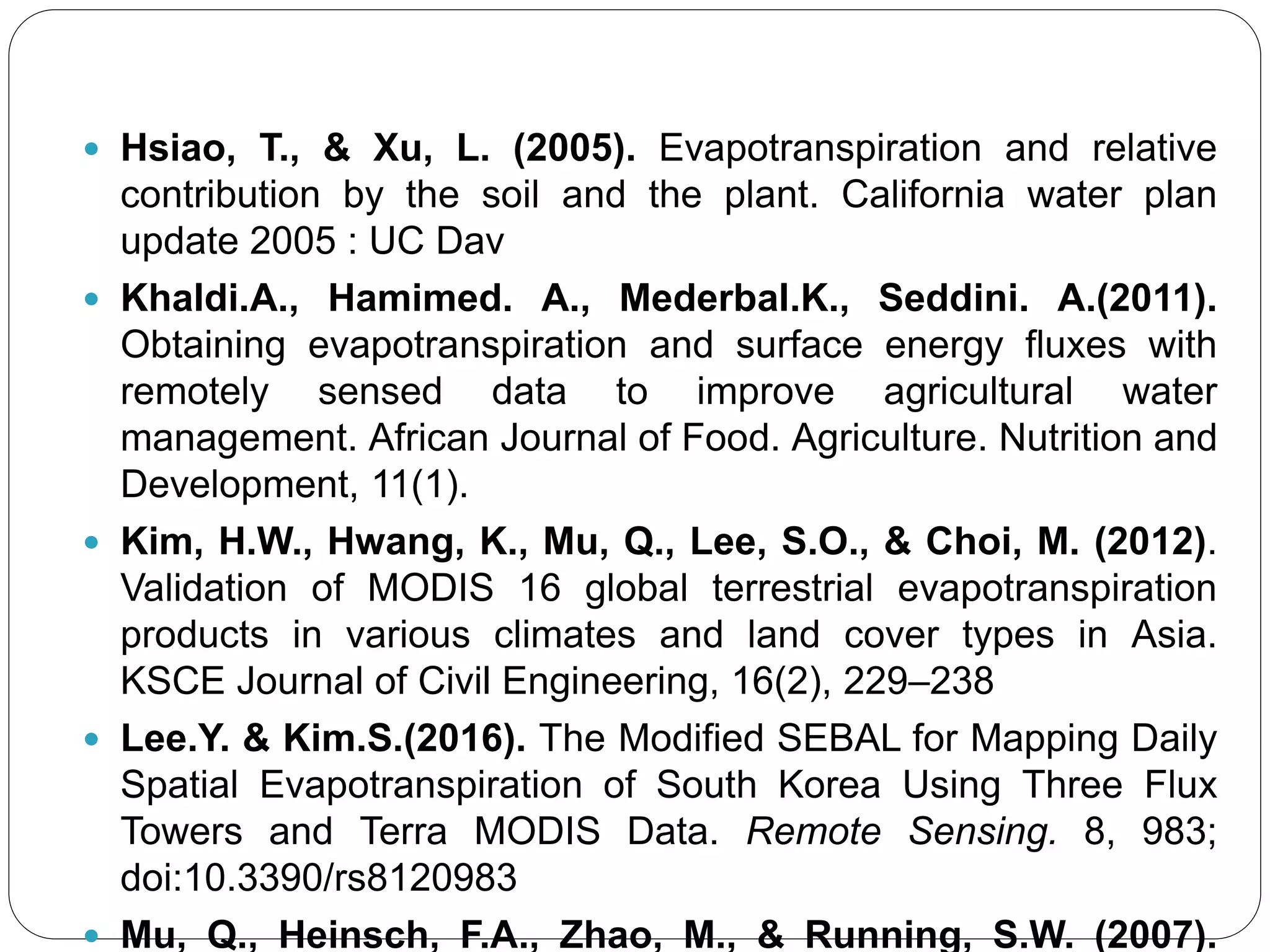 Evapotranspiration Estimation With Remote Sensing Pptx